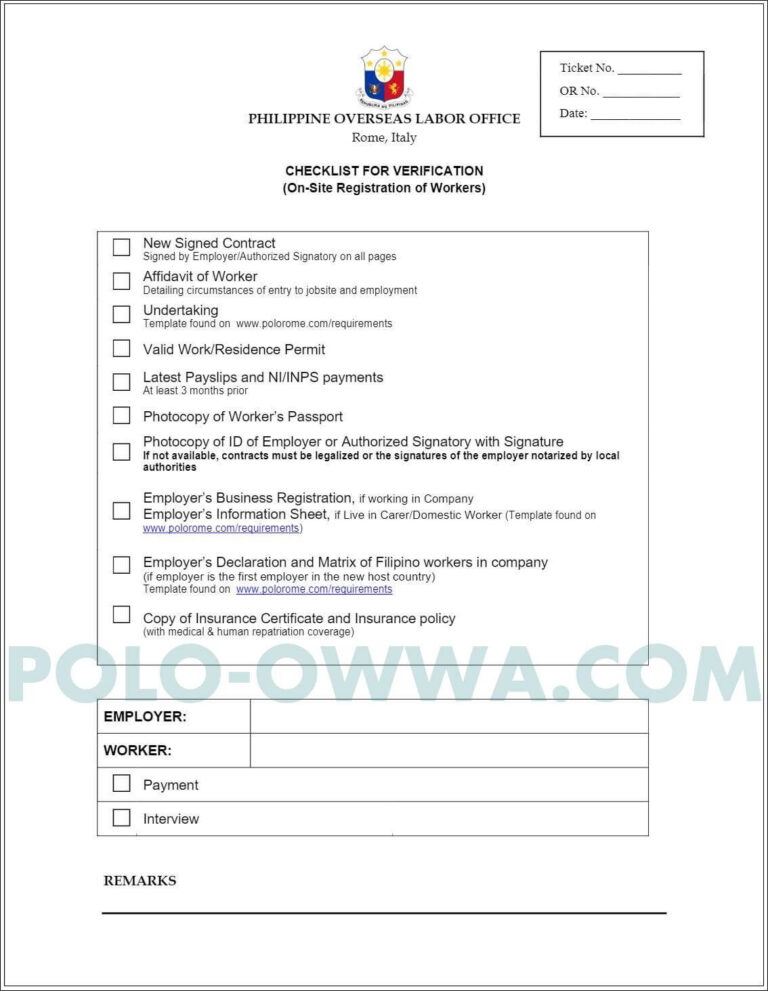 Individual Contract Verification MWO Rome, Italy | POLO-OWWA